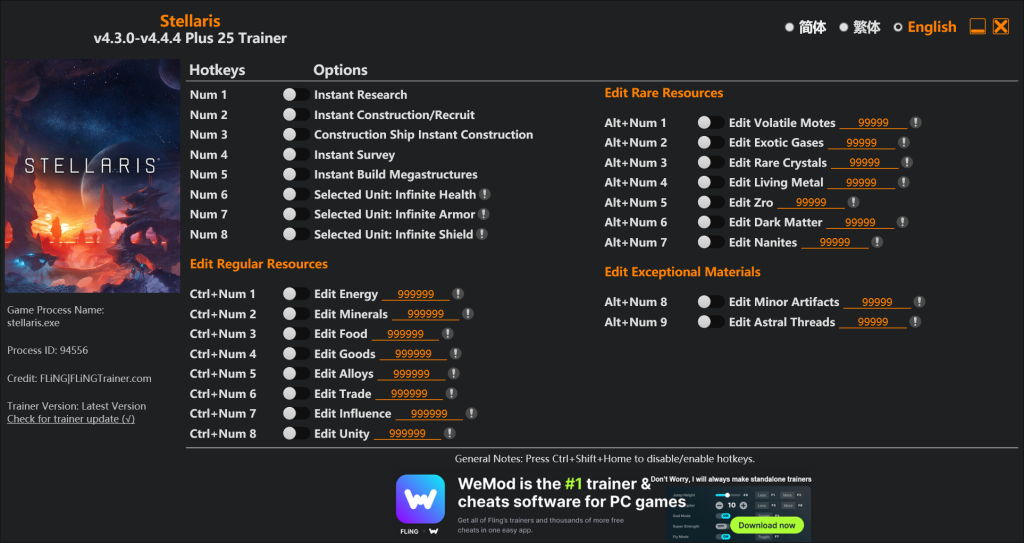 Stellaris Trainer - FLiNG Trainer - PC Game Cheats and Mods