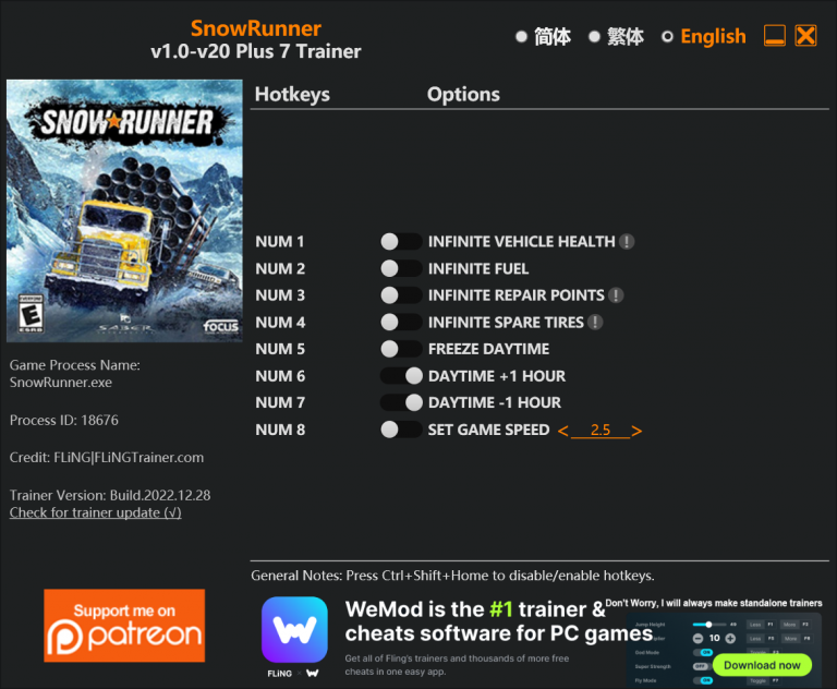 SnowRunner Trainer - FLiNG Trainer - PC Game Cheats and Mods