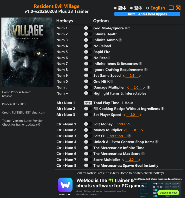 Resident Evil Village Trainer - FLiNG Trainer - PC Game Cheats and Mods