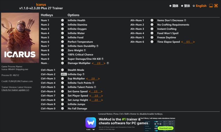 Icarus Trainer - FLiNG Trainer - PC Game Cheats and Mods