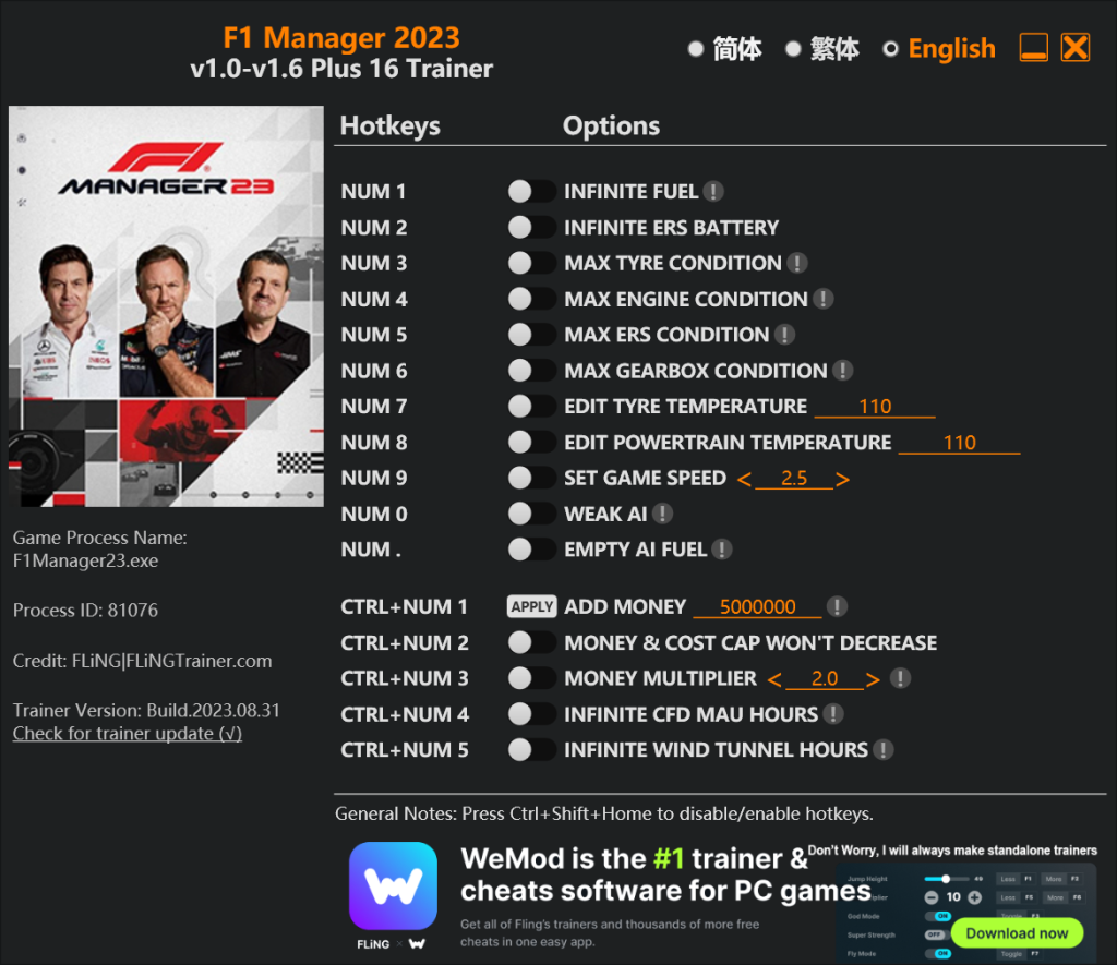 F1 Manager 2023 Trainer - FLiNG Trainer - PC Game Cheats and Mods
