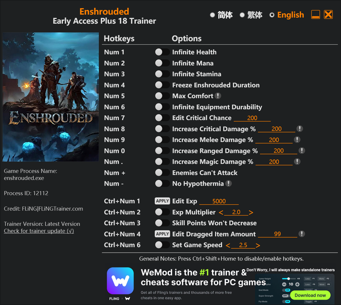 Enshrouded Trainer - FLiNG Trainer - PC Game Cheats and Mods