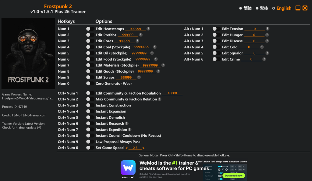 Frostpunk 2 Trainer - FLiNG Trainer - PC Game Cheats and Mods