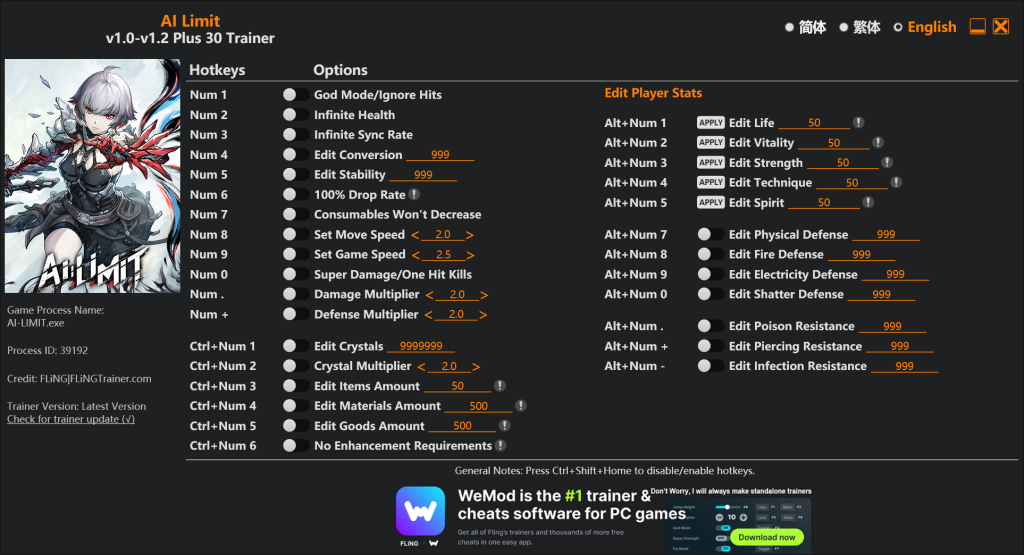 AI Limit Trainer - FLiNG Trainer - PC Game Cheats and Mods