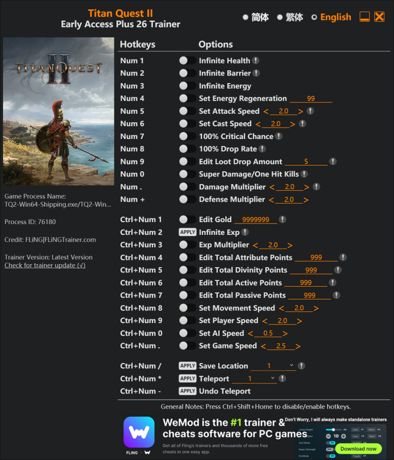 Titan Quest II Trainer - FLiNG Trainer - PC Game Cheats and Mods