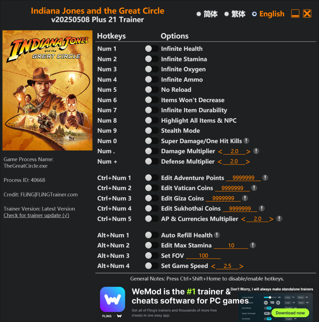 Indiana Jones and the Great Circle Trainer - FLiNG Trainer - PC Game ...