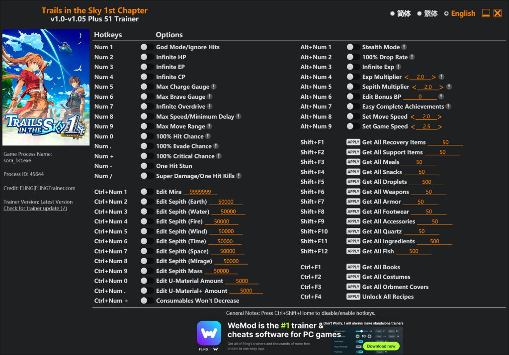 Trails in the Sky 1st Chapter Trainer - FLiNG Trainer - PC Game Cheats ...