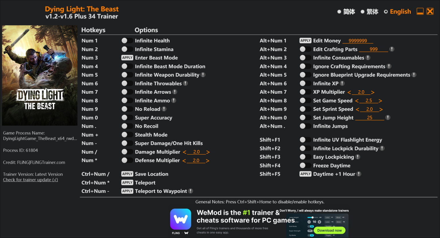 Dying Light: The Beast Trainer - FLiNG Trainer - PC Game Cheats and Mods