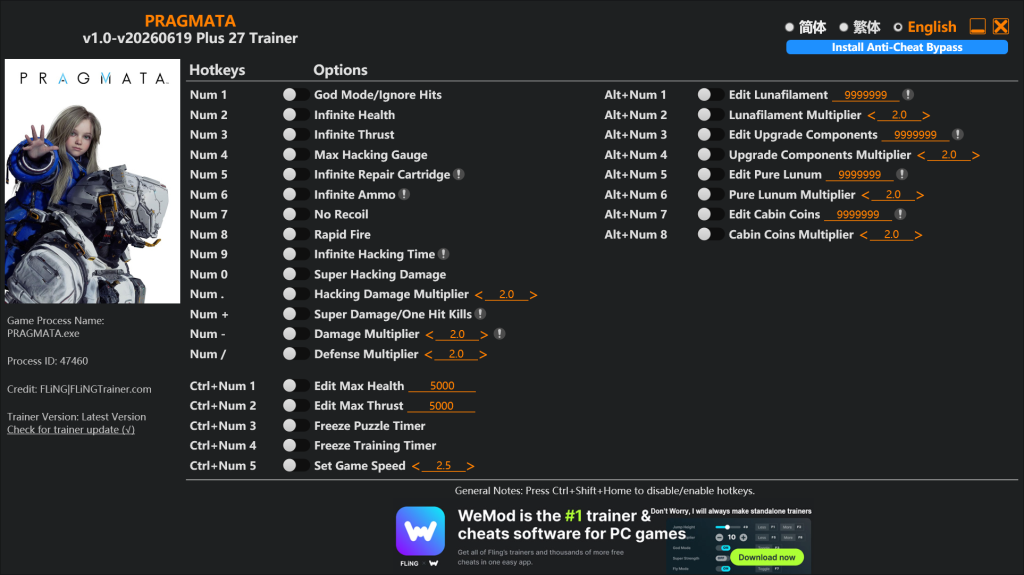 PRAGMATA Trainer - FLiNG Trainer - PC Game Cheats and Mods